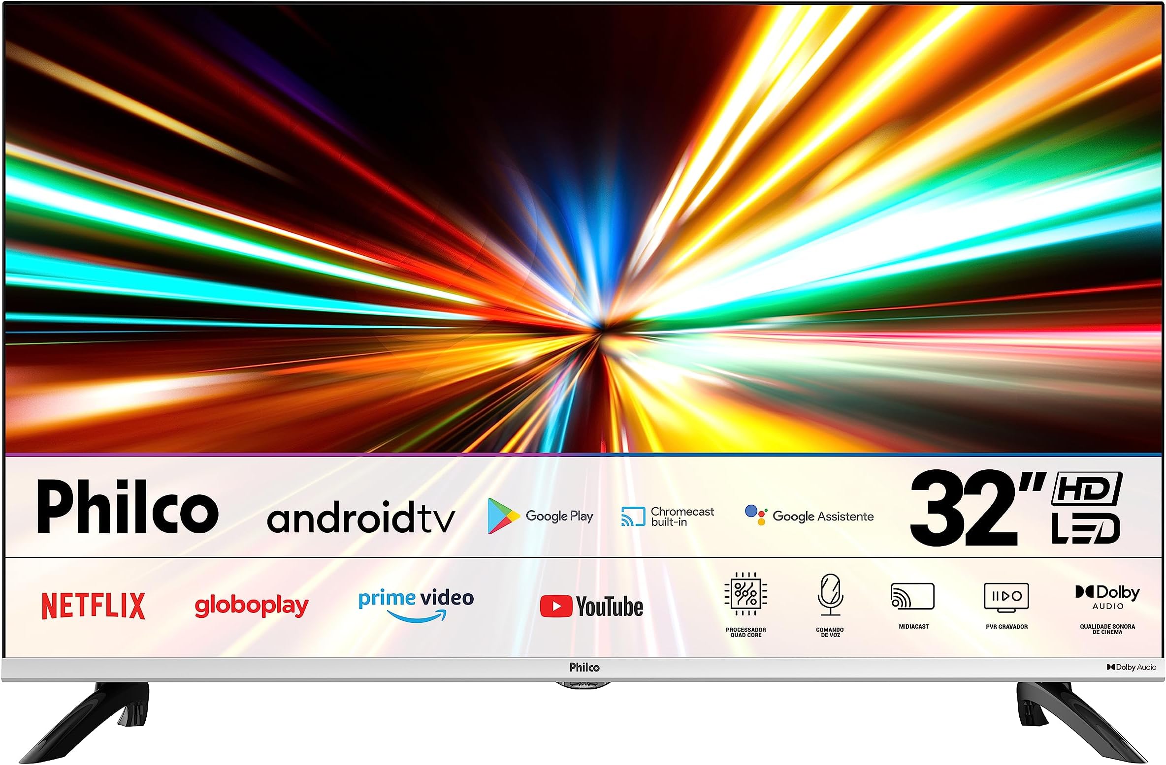 Fast Smart TV LED 32'', PTV32M8GAGCMBLH, Philco, Google Play, Dolby ...