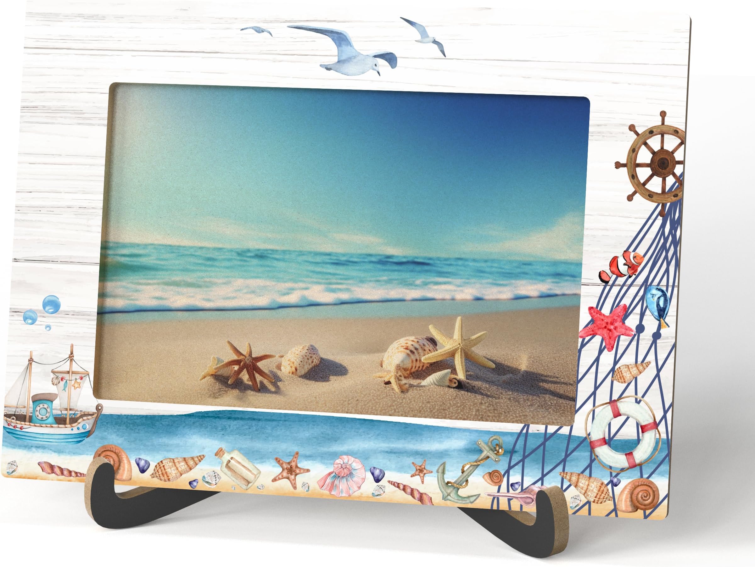 Amazon.com - Qiwog Beach Photo Frame - Nautical Beach Themed Wooden ...