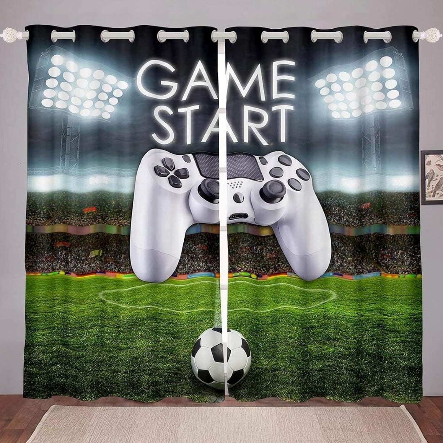 JZZFBW 3D Blackout Curtains for Bedroom white playstation football ...