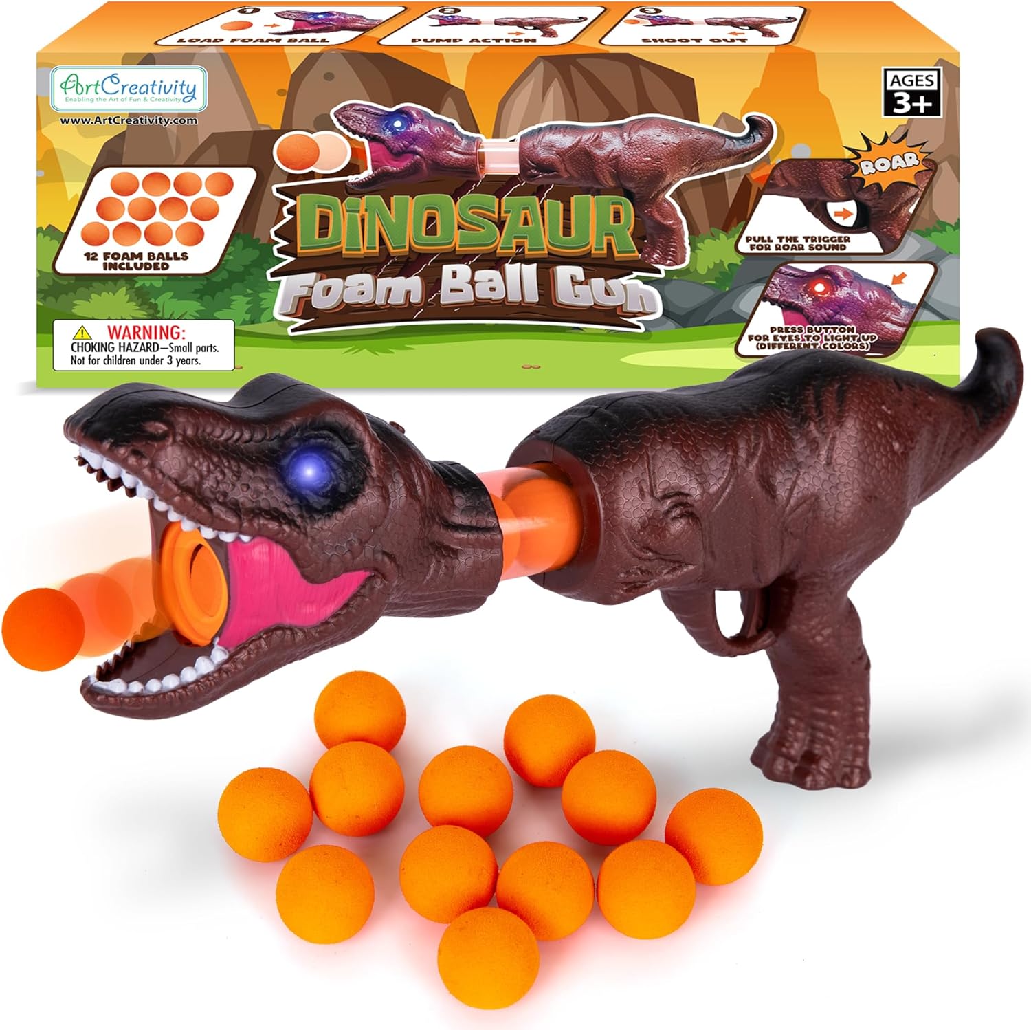 Amazon.com: ArtCreativity LED Dinosaur Foam Blaster Gun - Pump Action ...