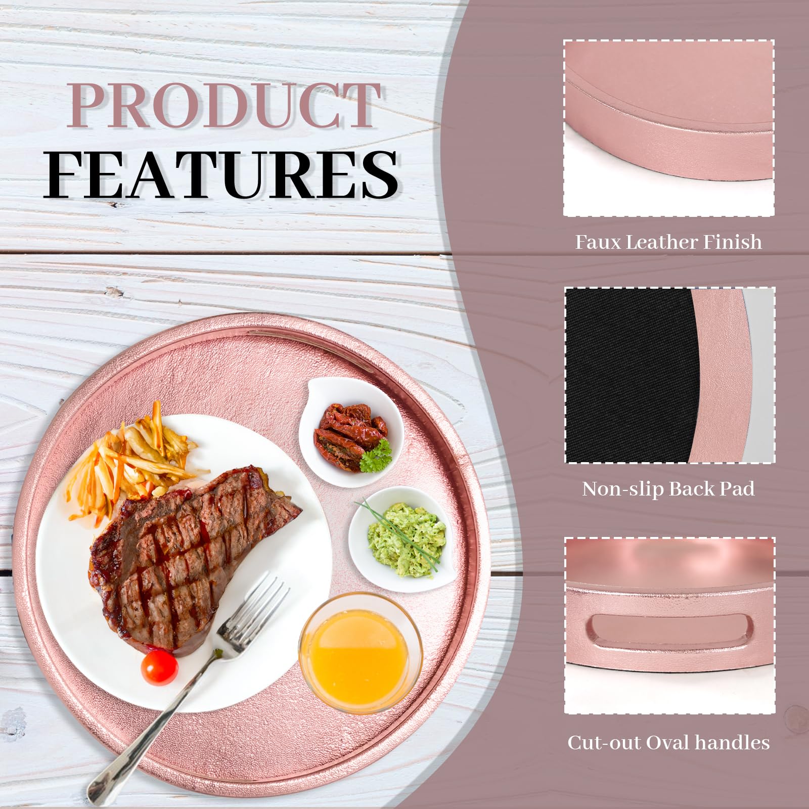 Snapklik.com : MAONAME 13" Pink Decorative Tray, Faux Leather Serving Tray