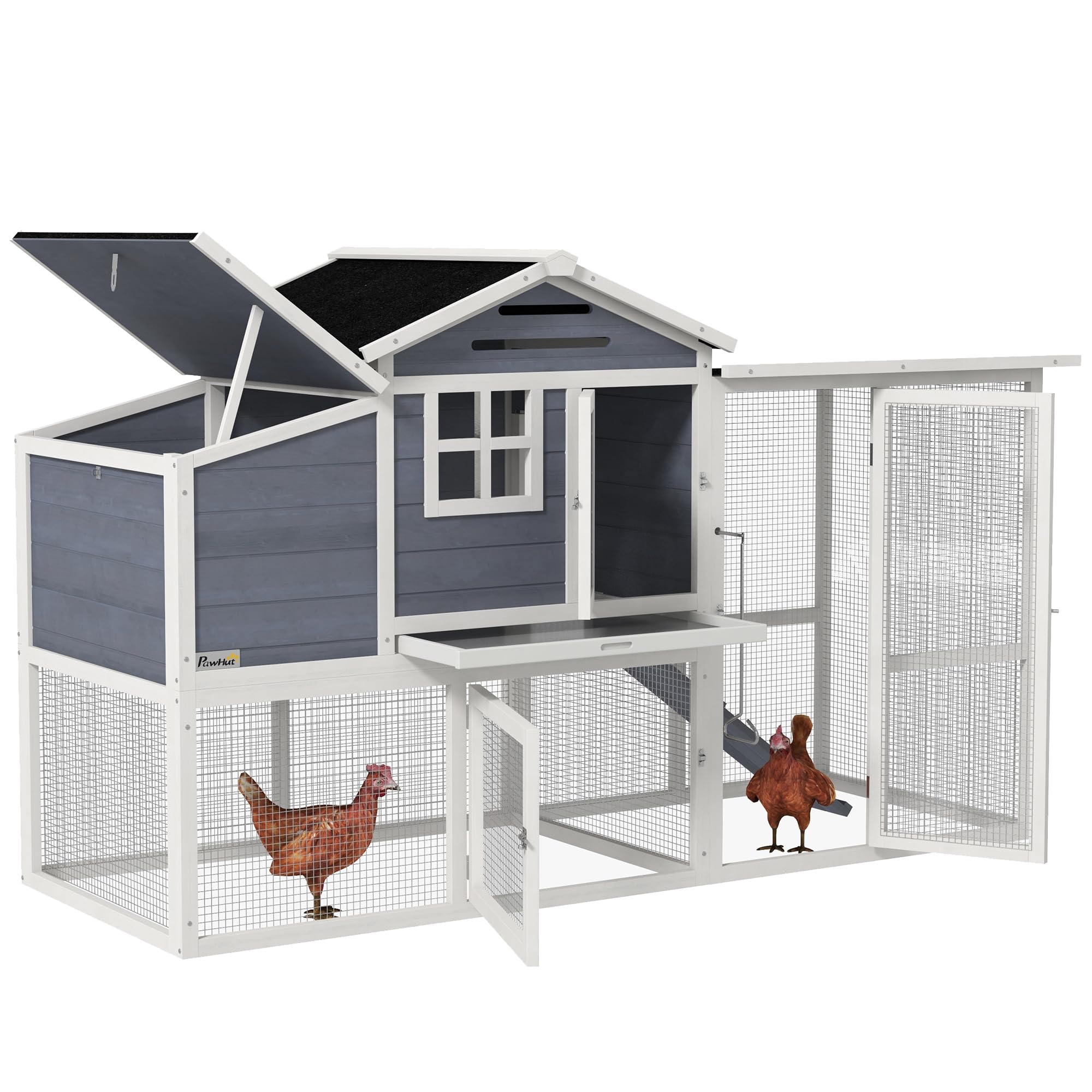 PawHut 76" Wooden Chicken Coop, Outdoor Hen House Poultry Duck Goose ...