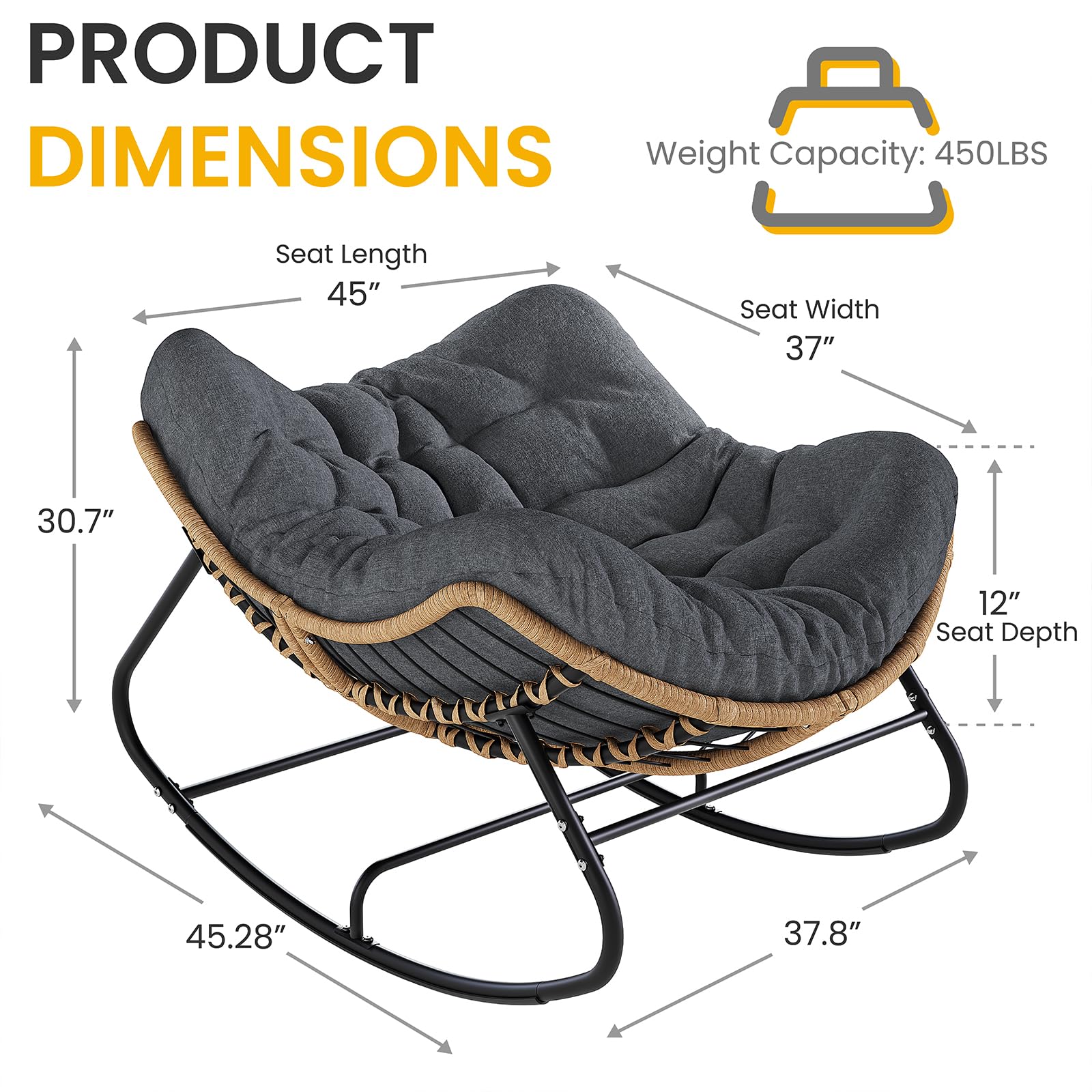 Snapklik.com : Micleed Oversized Papasan Rocking Chair Outdoor, Comfy ...
