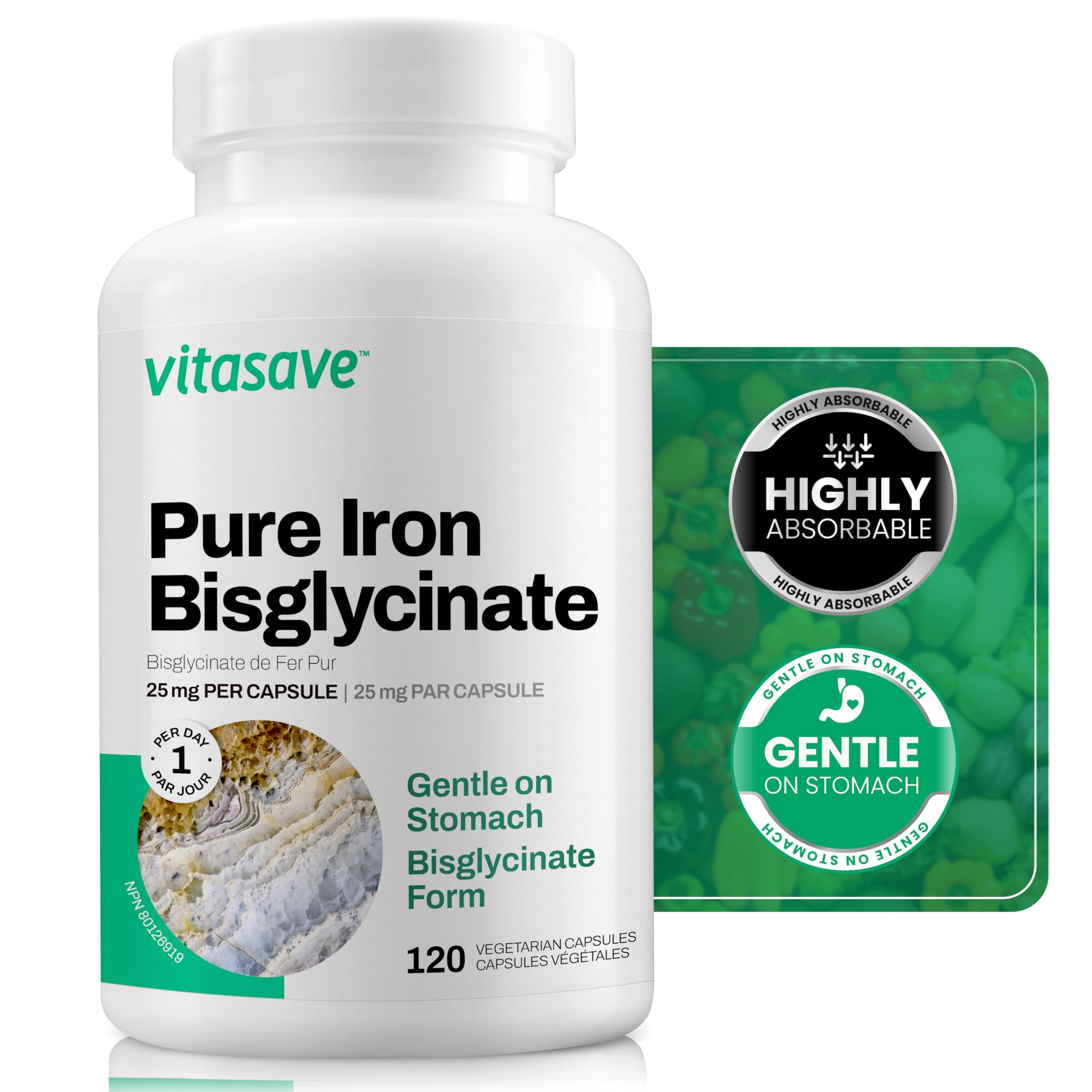 Vitasave Pure Iron Bisglycinate Supplement - Highly Absorbable Form ...