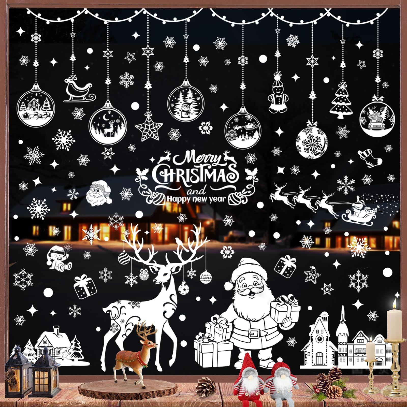 Hymarvo Stickers Noel Fenetre,193 Pcs Reutilisable Autocollant Noel ...