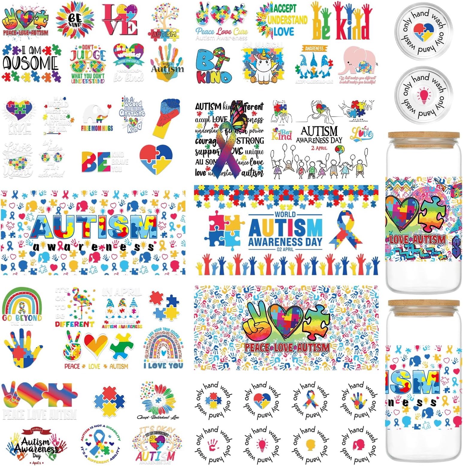 Amazon.com: KnvsS 10 Sheets Autism Themed UV DTF Cup Wrap Waterproof ...