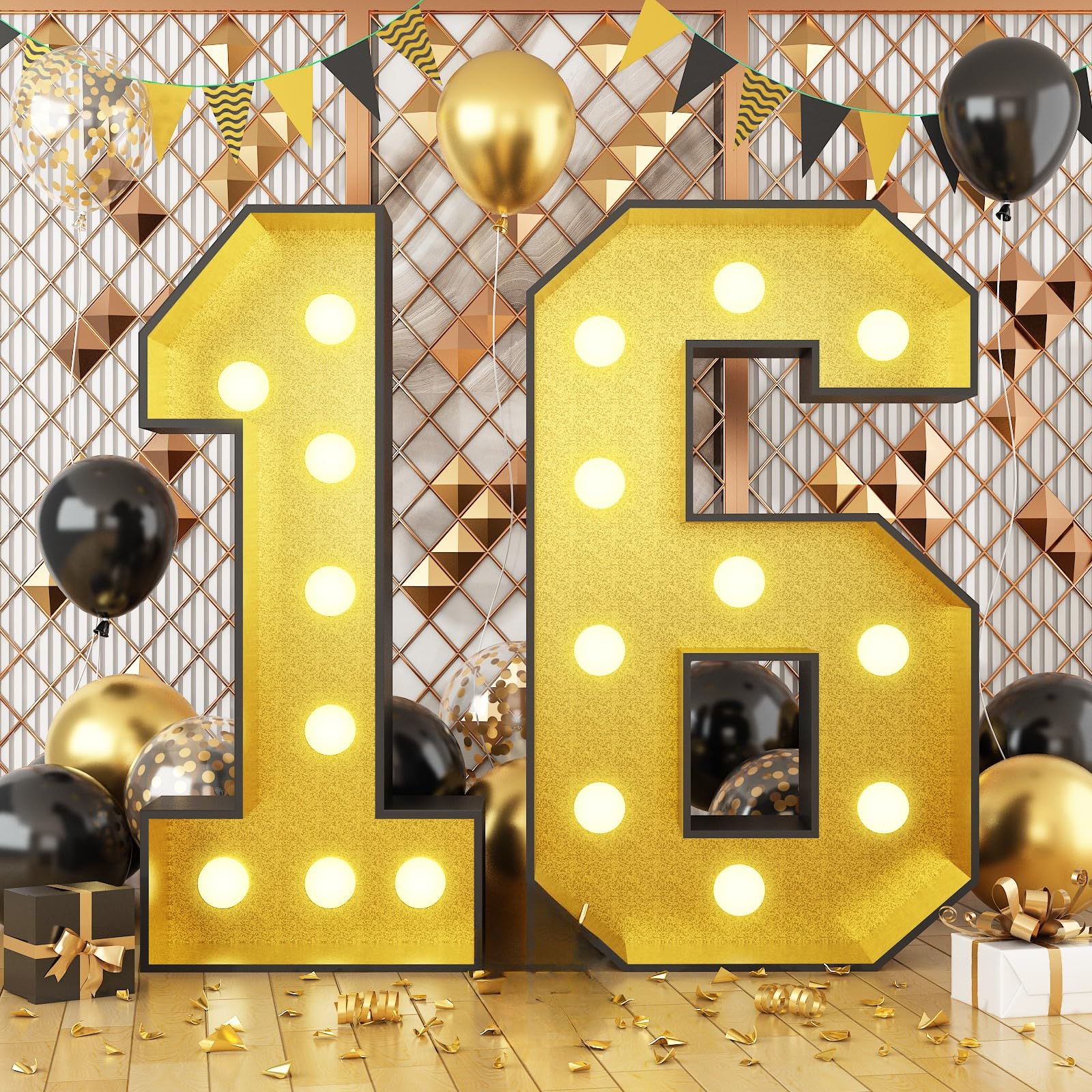 Snapklik.com : 4FT Marquee Light Up 16 Numbers, Glitter Gold Giant ...