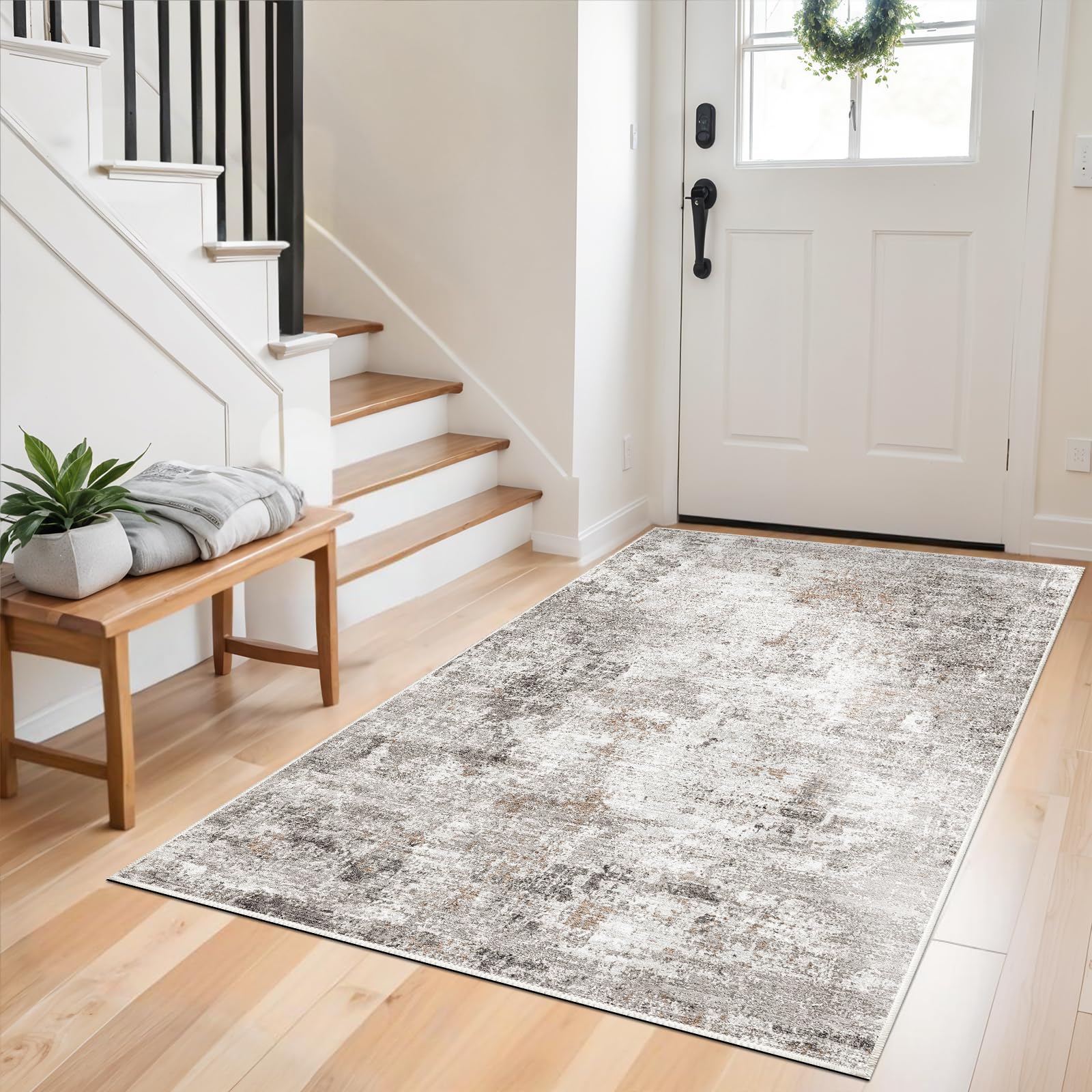 Amazon.com: Washable 3x5 Entryway Rug - Non-Slip Rubber Backing, Soft ...