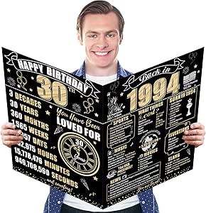 Amazon.com : Turypaty Large 30th Birthday Gift Card With Envelope for Boys Girls, 1994 Black ...