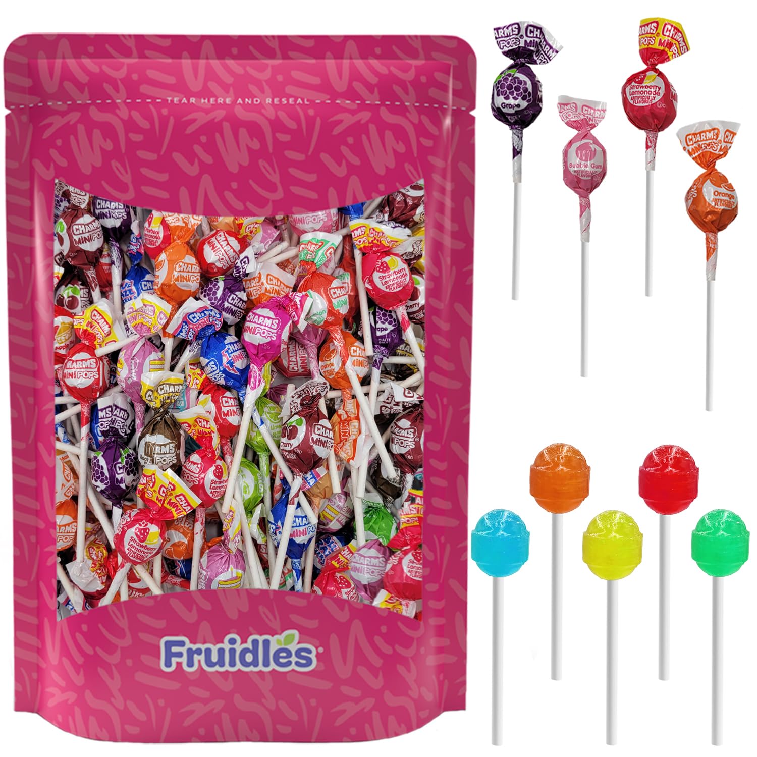 Amazon.com : Fruidles Mini Charms Pops Lollipops Suckers, Assorted ...
