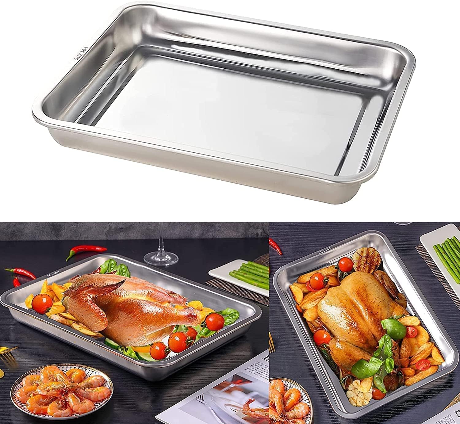 Onlyfire Non-Stick Deep Roasting Tin, Stainless Steel Roasting Tray for ...
