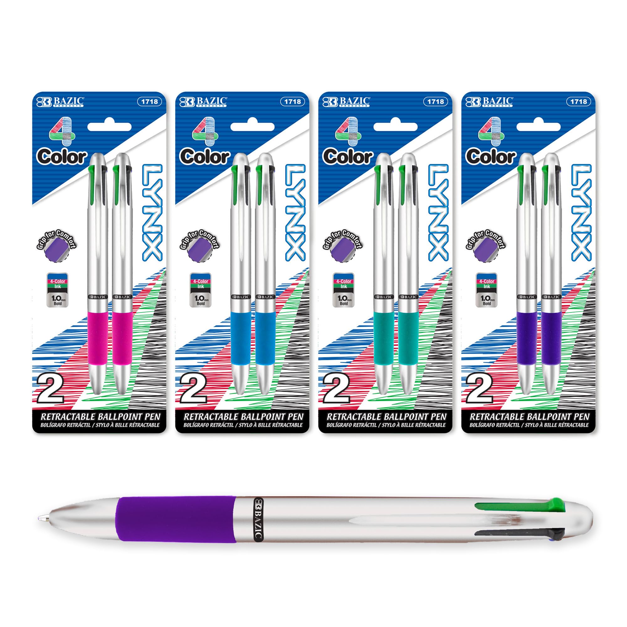 Amazon.com : BAZIC Ballpoint Pen Multicolor Retractable Pen Soft Barrel ...
