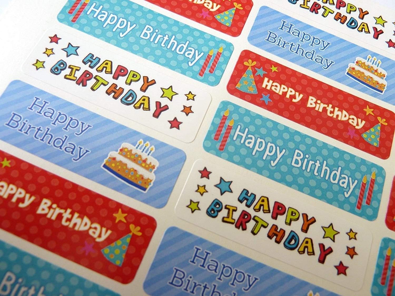 Pack of 32 Colourful Happy Birthday Greeting Stickers, Labels for Cards ...
