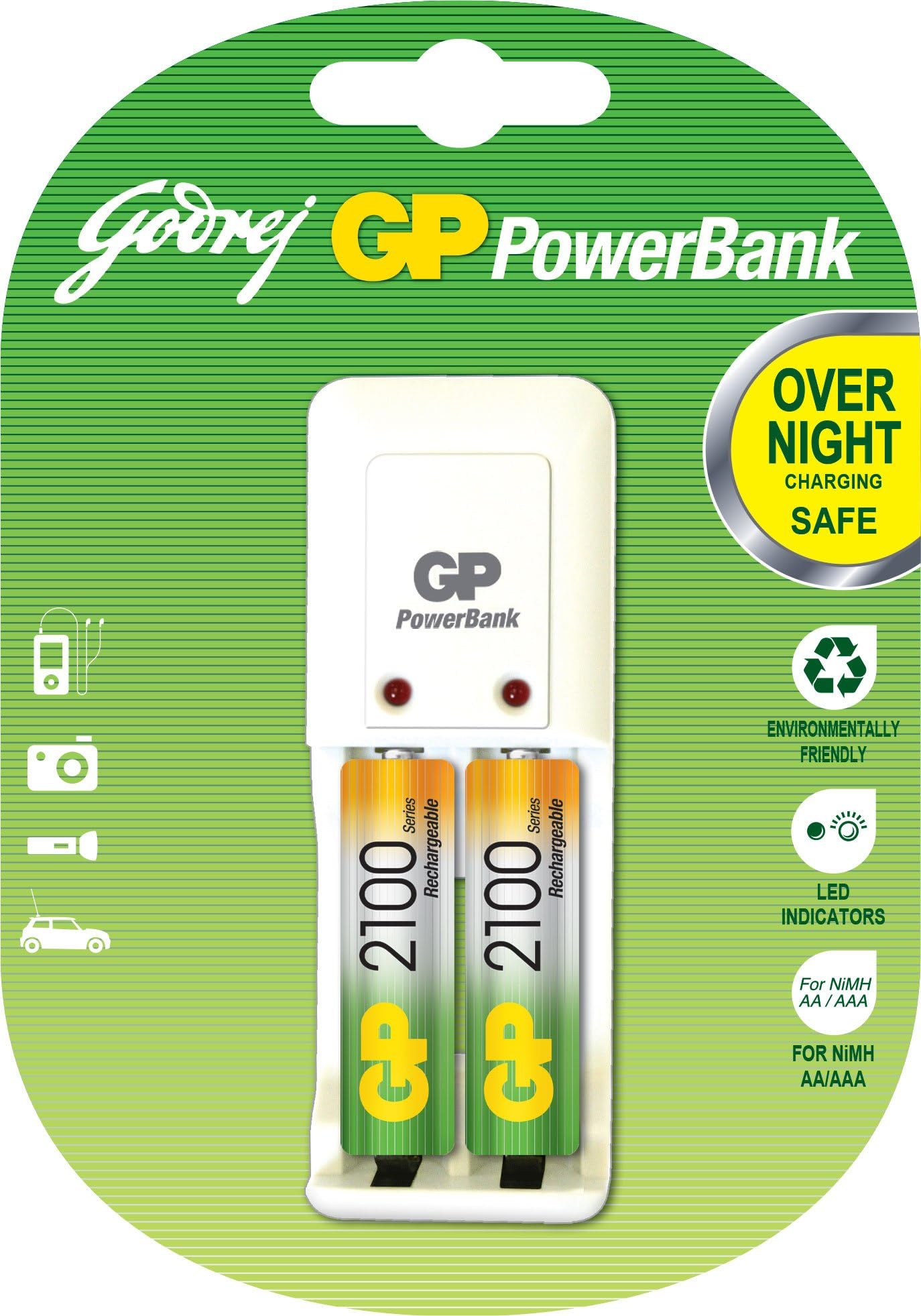 Godrej GP Charger with 2 x AA 2100mAH Batteries (Single unit) : Amazon ...