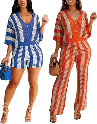 Amazon.com: KANSOON Womens Short Set Knitted Two Piece Outfit Color ...