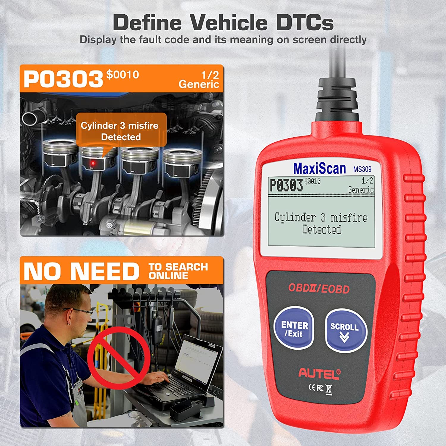 Buy Autel MaxiScan MS309 OBD2 Code Reader, Check Engine Fault, Check ...