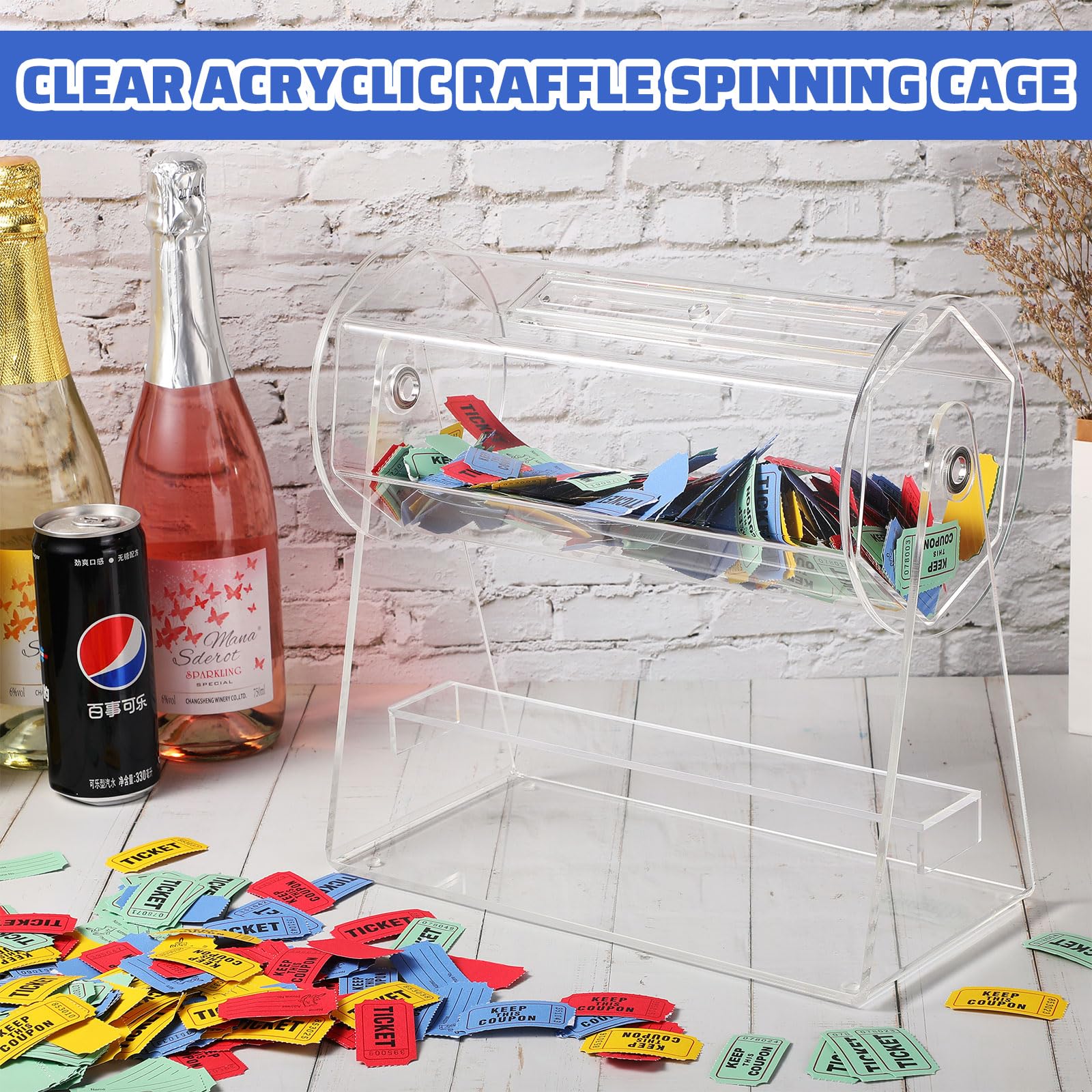 Acrylic Raffle Drum for Tickets with 8000 Pcs Raffle Ticket Clear ...