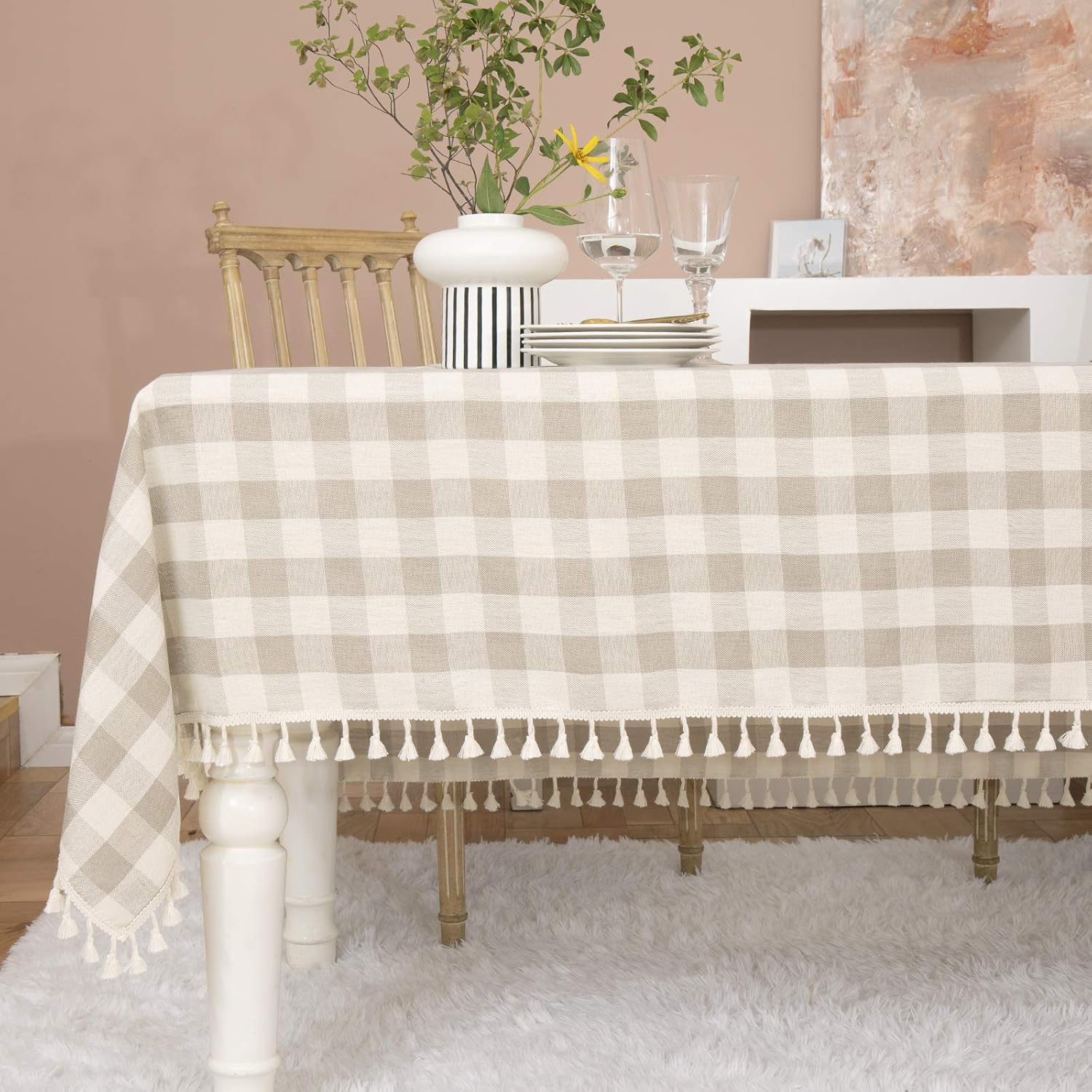 Amazon.com: Midsummer Breeze Rustic Checkered Tablecloth, Cotton ...