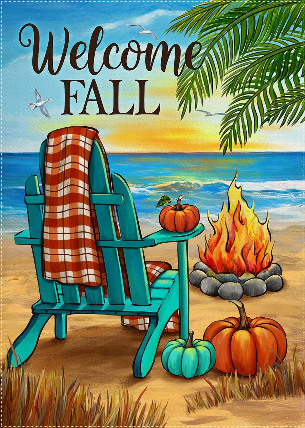 Amazon.com : Covido Welcome Fall Beach Pumpkin Decorative Garden Flag ...