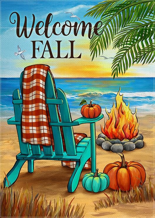 Amazon.com : Covido Welcome Fall Beach Pumpkin Decorative Garden Flag ...