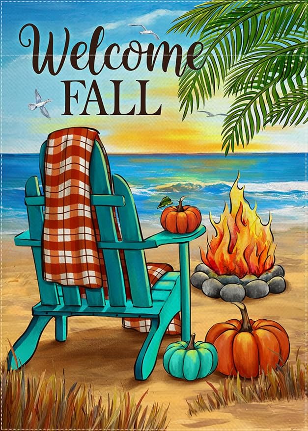 Amazon.com : Covido Welcome Fall Beach Pumpkin Decorative Garden Flag ...