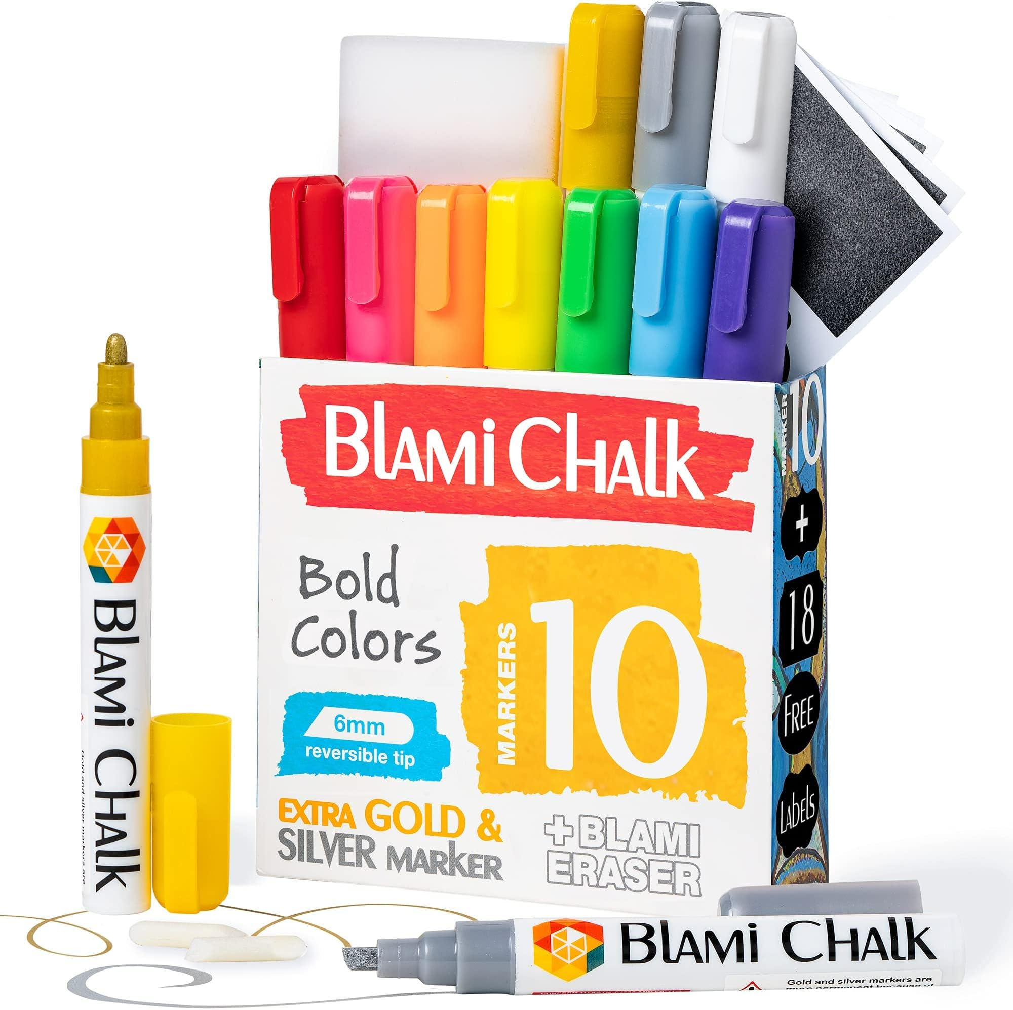 Amazon.com : Chalkola Liquid Chalk Markers Erasable (10 Pack) w/Gold ...