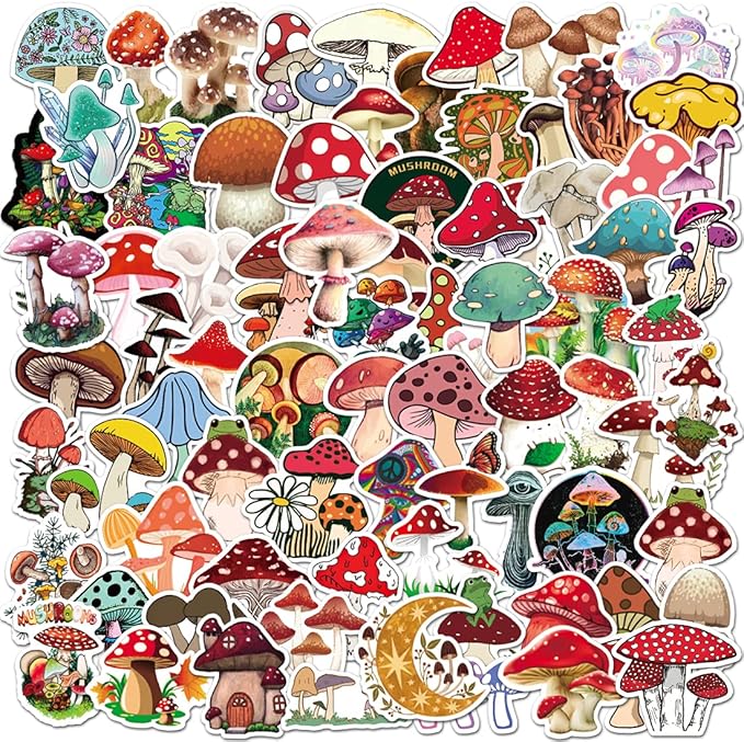 Amazon.com: 100Pcs Mushroom Stickers Pack Vinyl Decals for Water ...