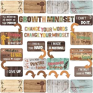 Amazon.com: Jutom 30 Pcs Growth Mindset Bulletin Board Decor Farmhouse ...