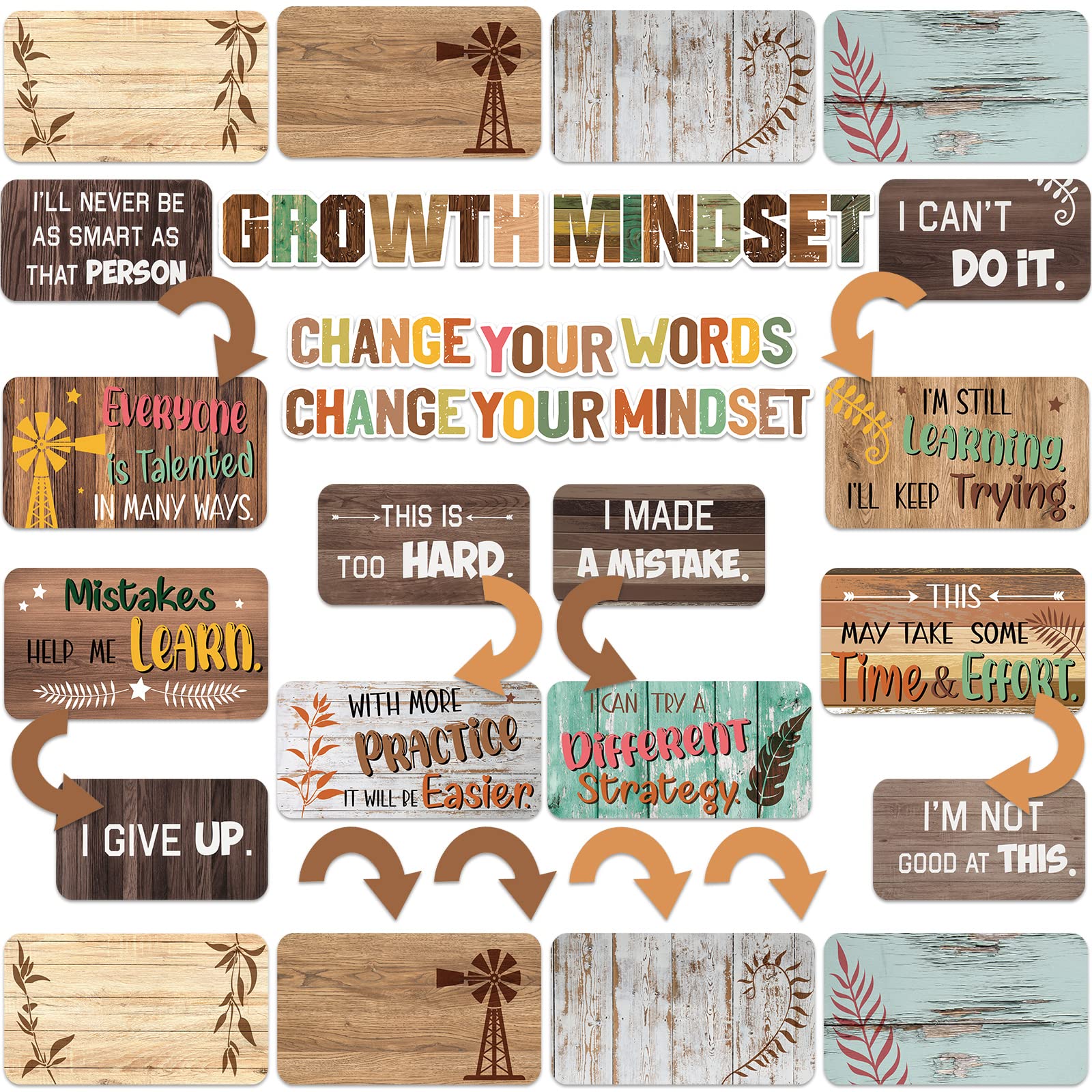 Snapklik.com : 30 Pcs Growth Mindset Bulletin Board Decor Farmhouse ...