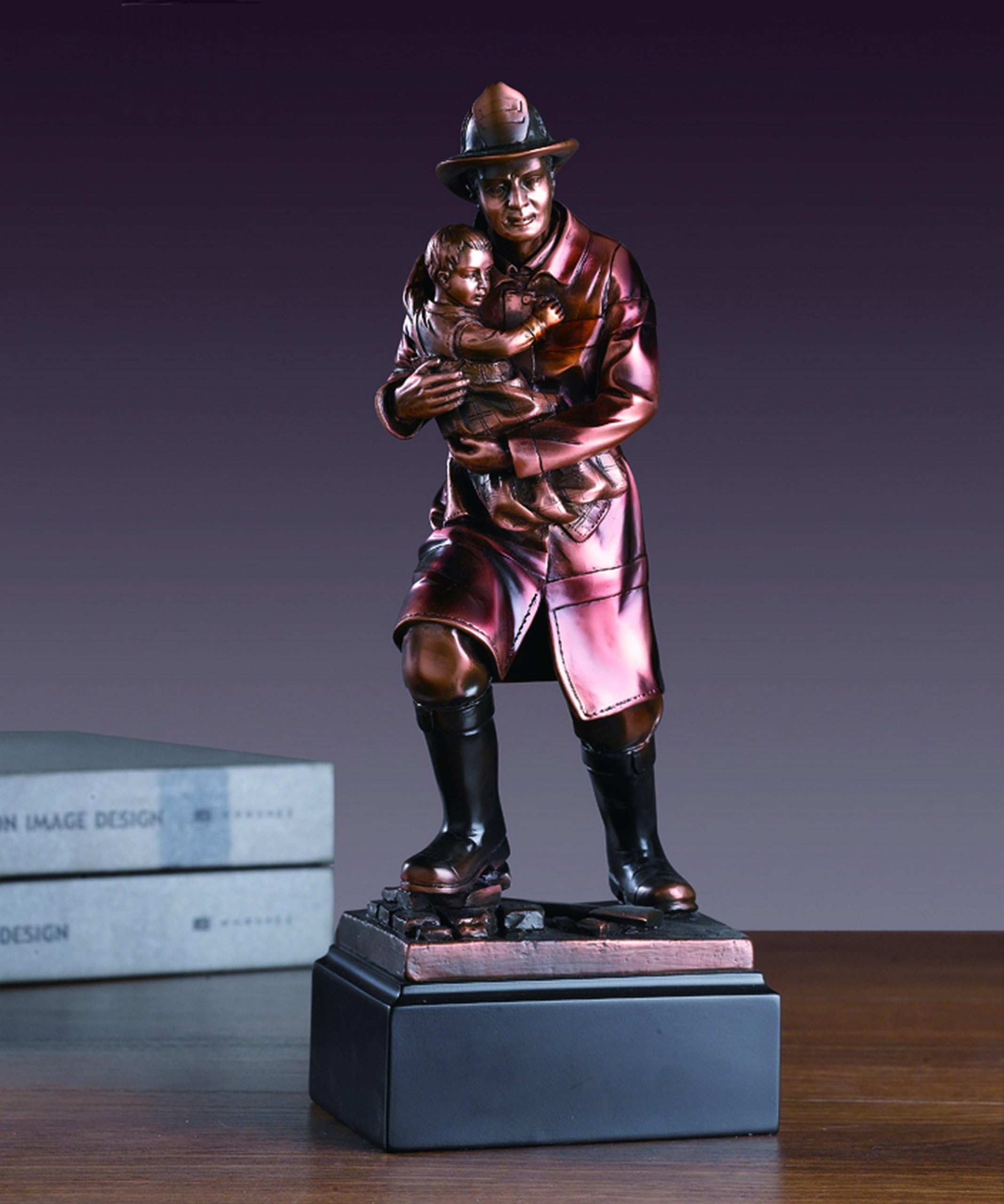 Amazon.com: Fire Fighter Statue Bronze Plated Fireman Figurine : Home ...