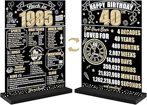 Amazon.com: 40th Birthday Decorations Back in 1985 Table Sign for Men ...