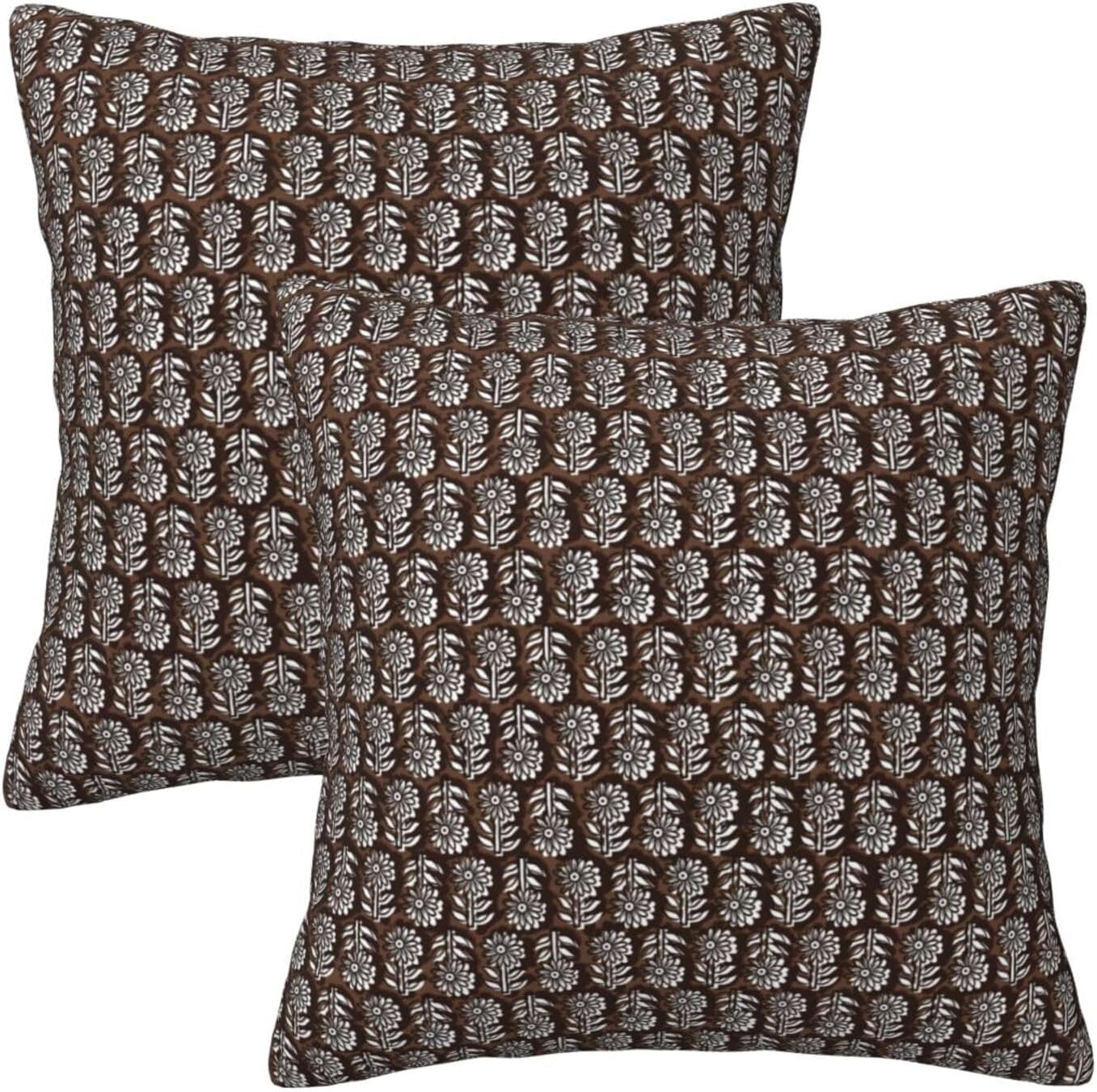 Amazon.com: HOSTECCO Brown Block Print Throw Pillow Covers 20x20 inch ...