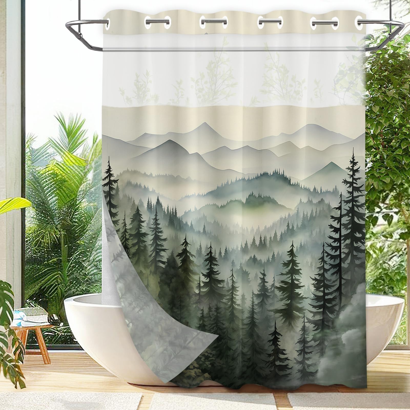 Amazon.com: QGHOT Forest Hookless Shower Curtain with Snap in Liner ...