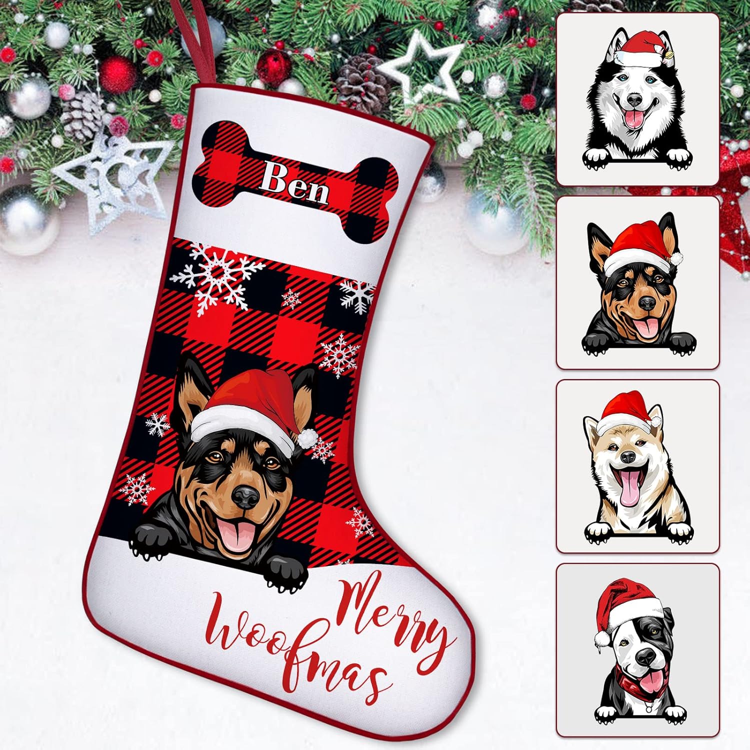 Amazon.com: Skartam Dog Christmas Stockings Personalized Buffalo Plaid ...