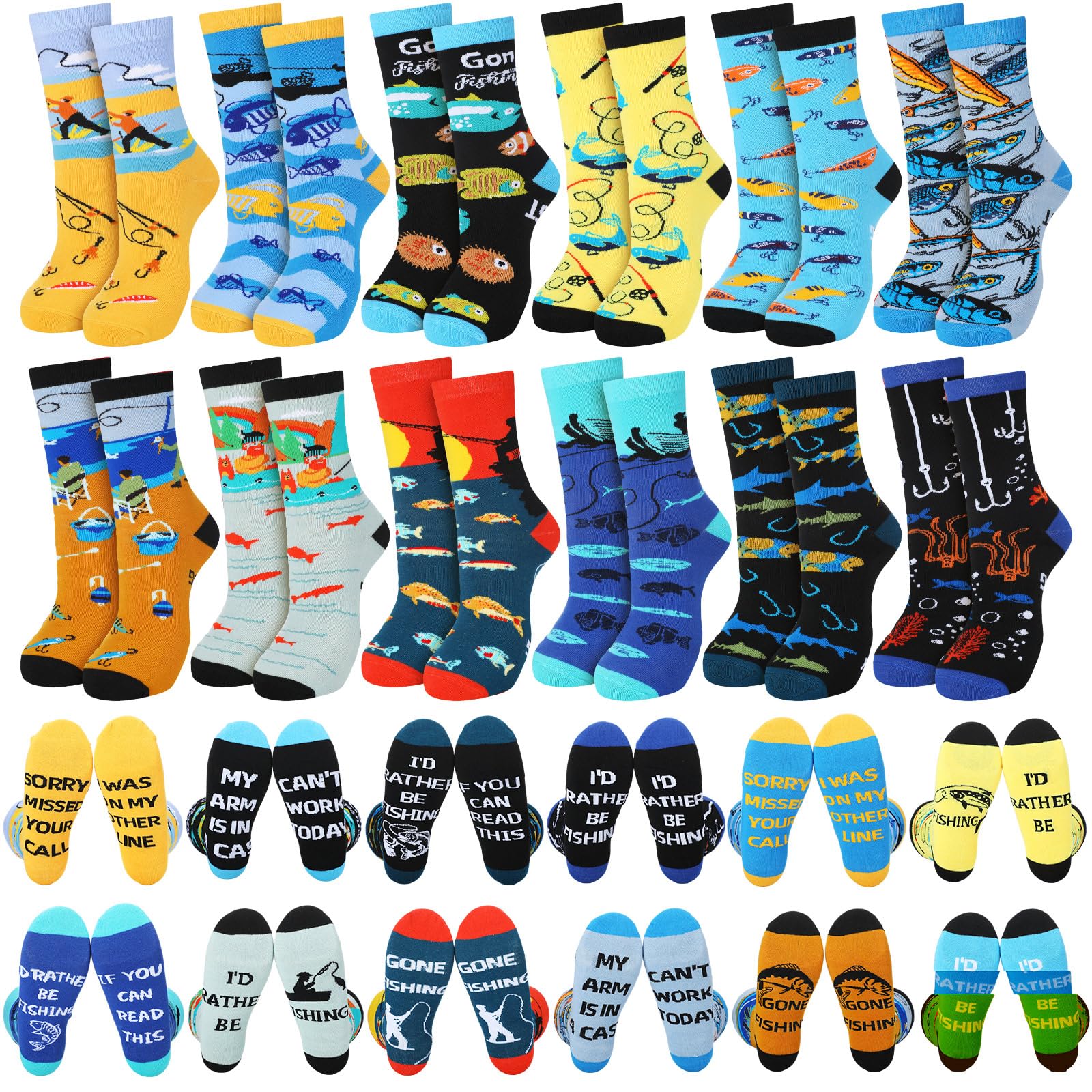 Amazon.com: ShinyMatch 12 PCS Christmas Fishing Socks for Women Men ...