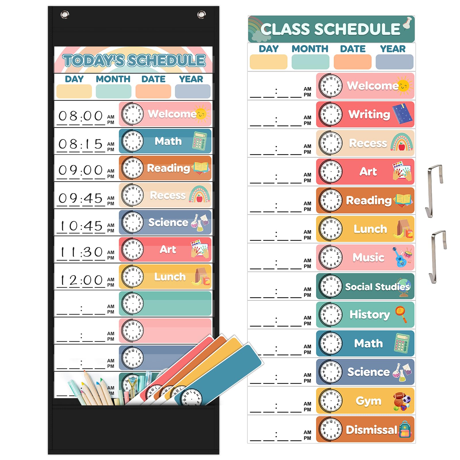 Buy Breezy Valley Daily Schedule Pocket Chart for Classroom with 24 ...