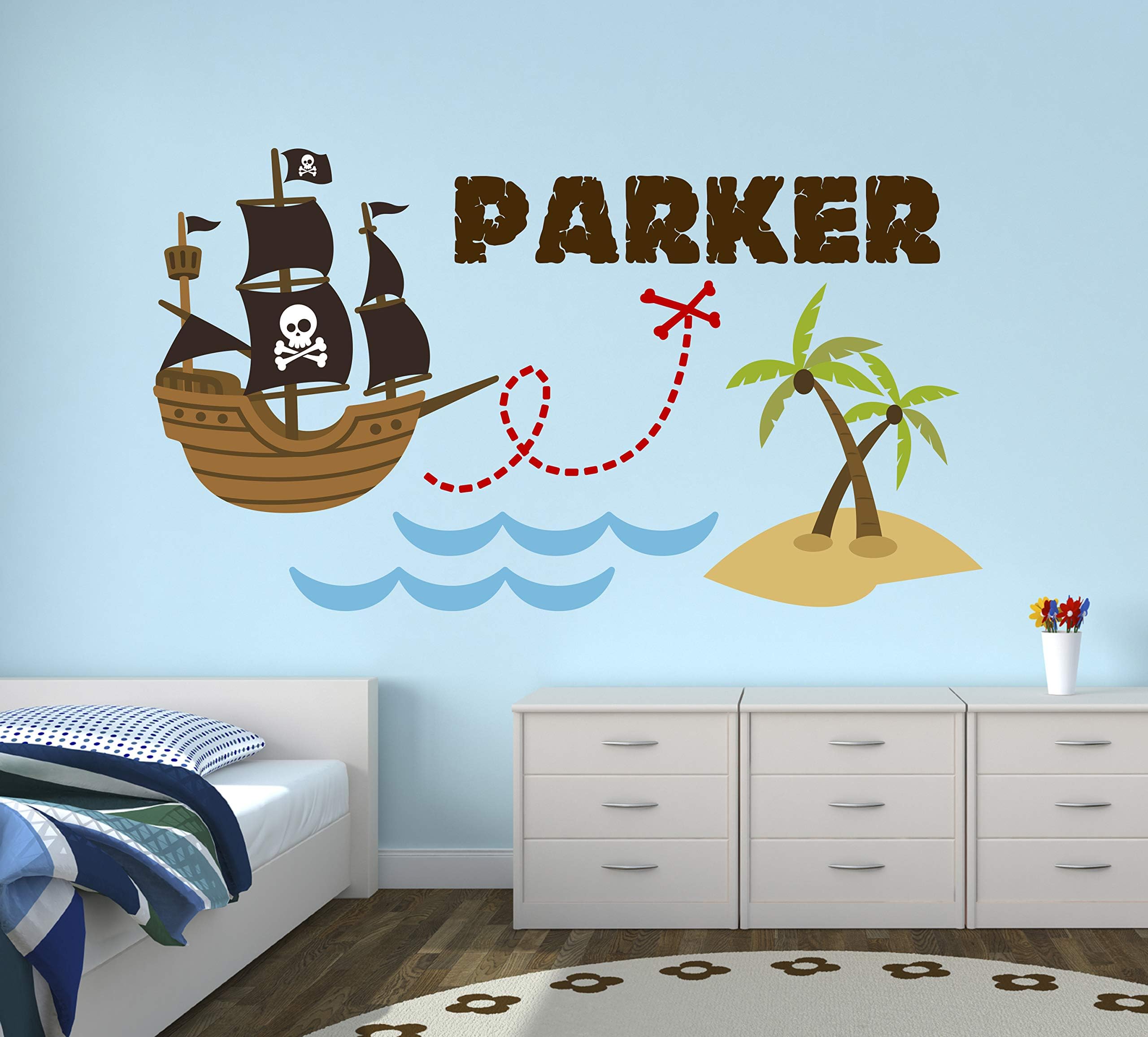 Amazon.com: Pirate Ship Wall Decal for Kids Room - Pirate Sailing Boat ...