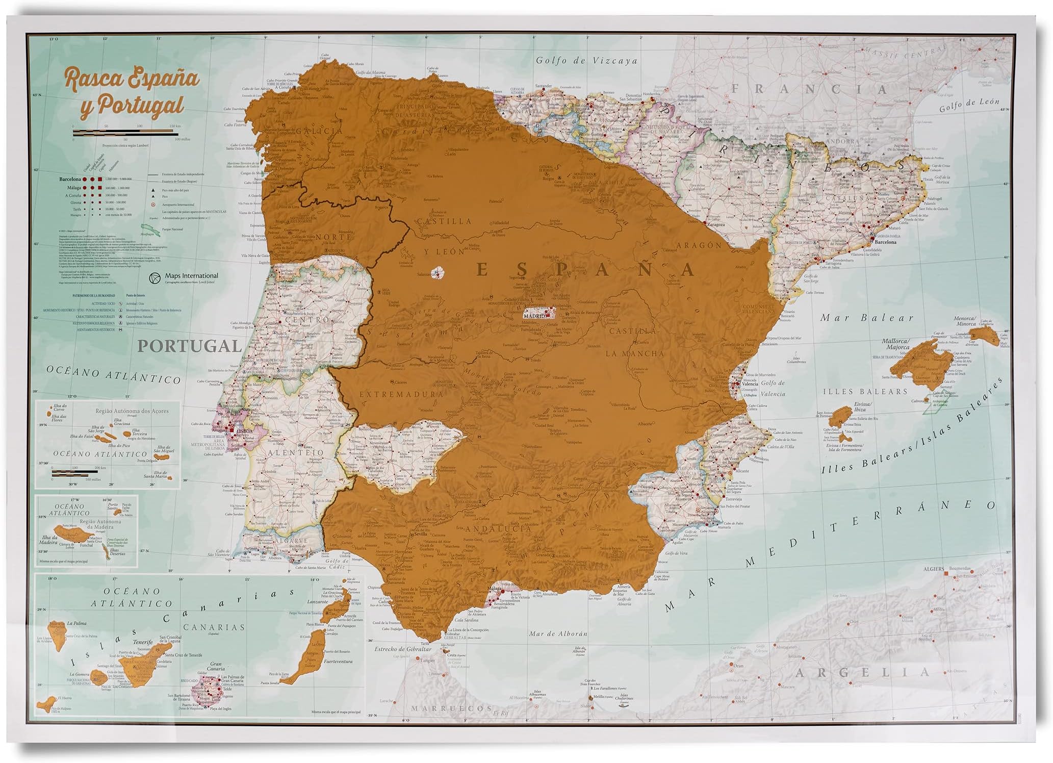 Wall Map of Spain & Portugal - Classic Poster - 42 x 59 cm - Maps ...