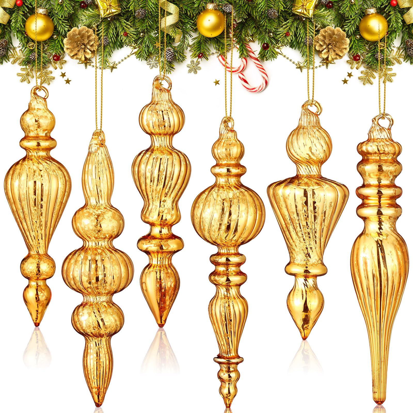 Amazon.com: Soaoo 6 Pcs 6.3 inch Mercury Glass Finial Christmas ...
