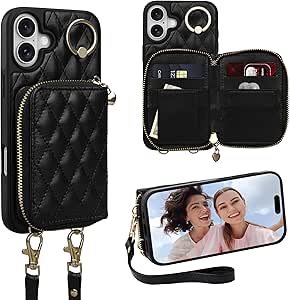 Amazon.com: Keallce Case for iPhone 16 6.1'' Wallet Case, Crossbody Zipper Purse with Wristlet ...