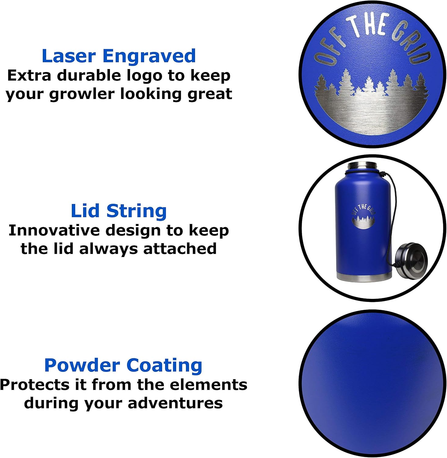 Stainless Steel Growler – Double Walled Water Bottle 64 oz (Half Gallon ...