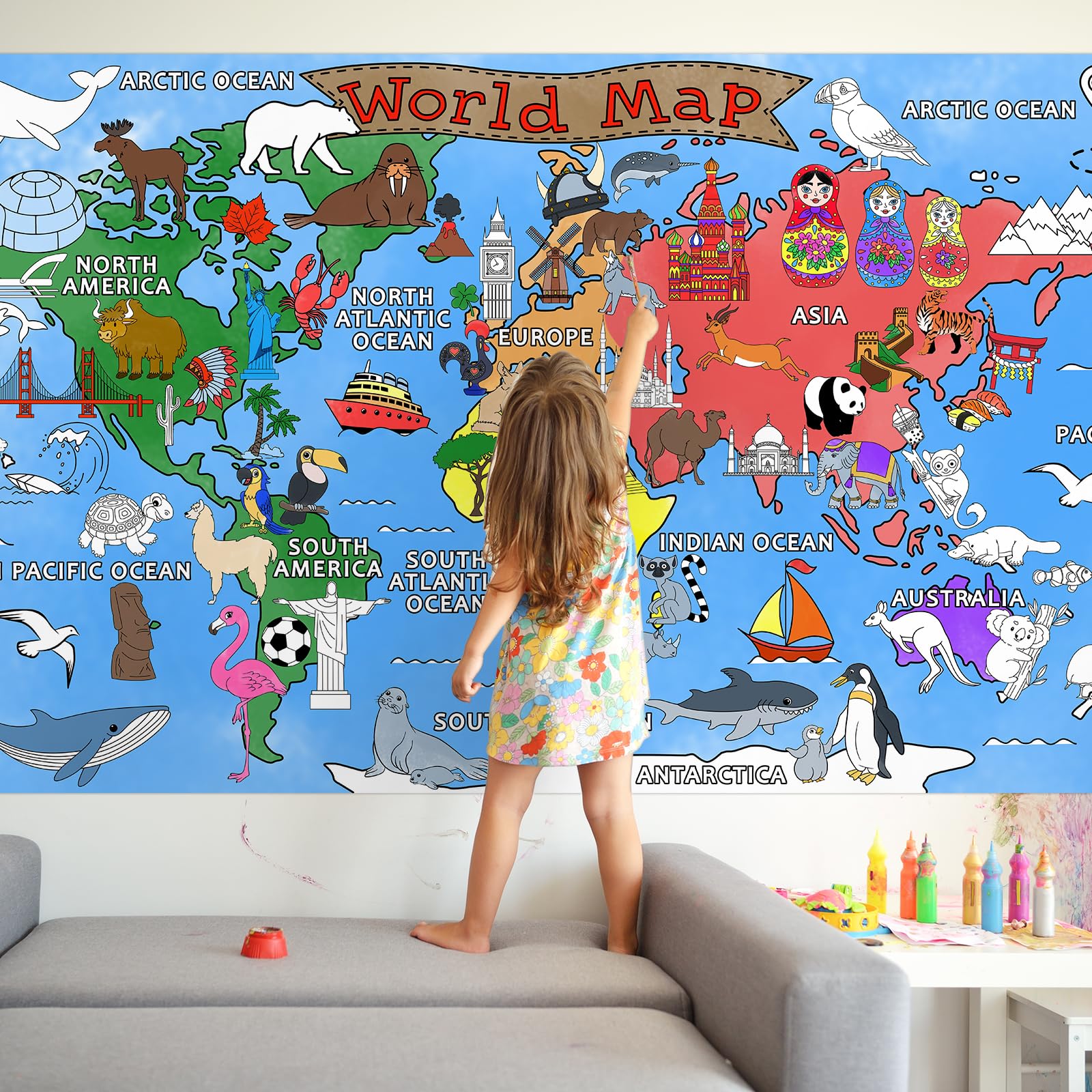 Snapklik.com : World Map Giant Coloring Poster - 315x 72 Inches ...