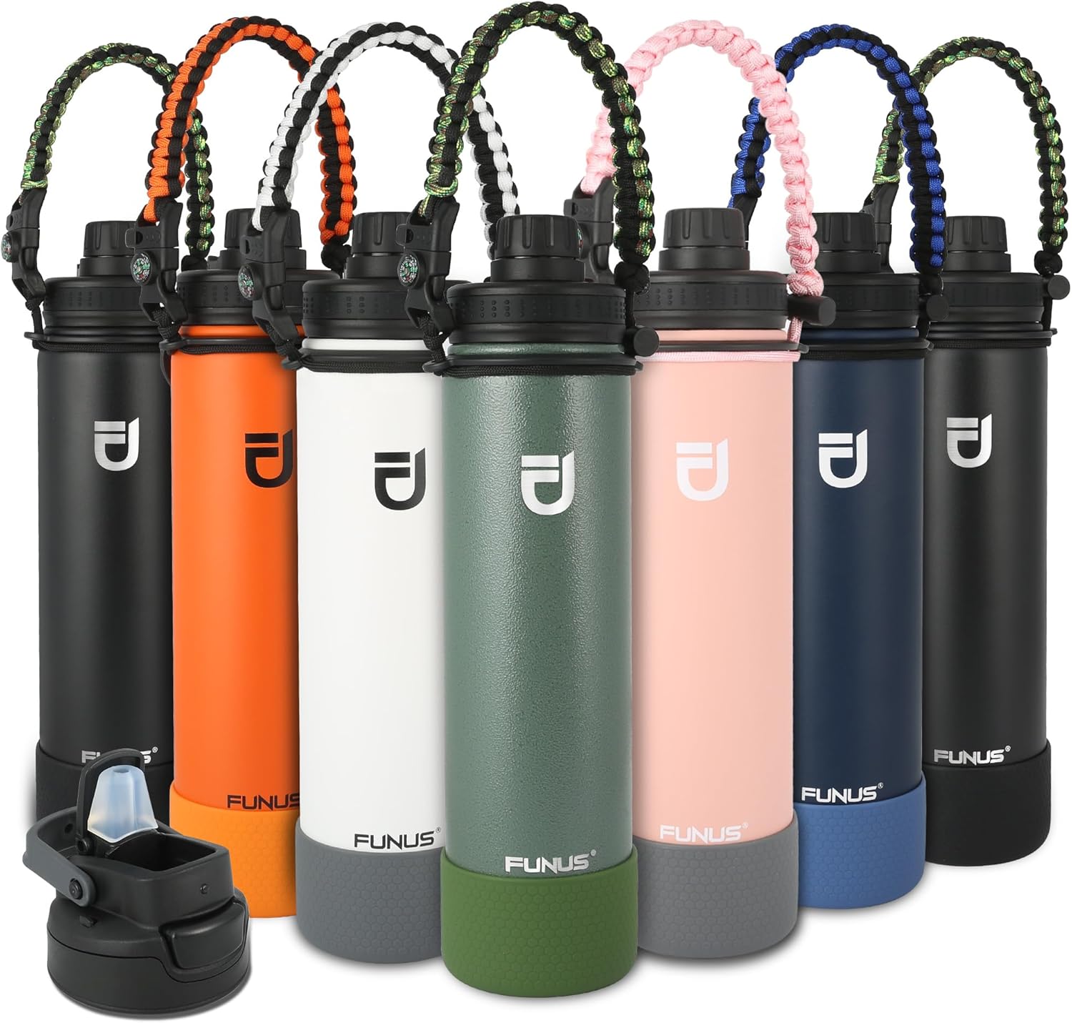 Amazon.com: FUNUS 24oz Insulated Water Bottle (2 Lids) Vacuum Stainless ...