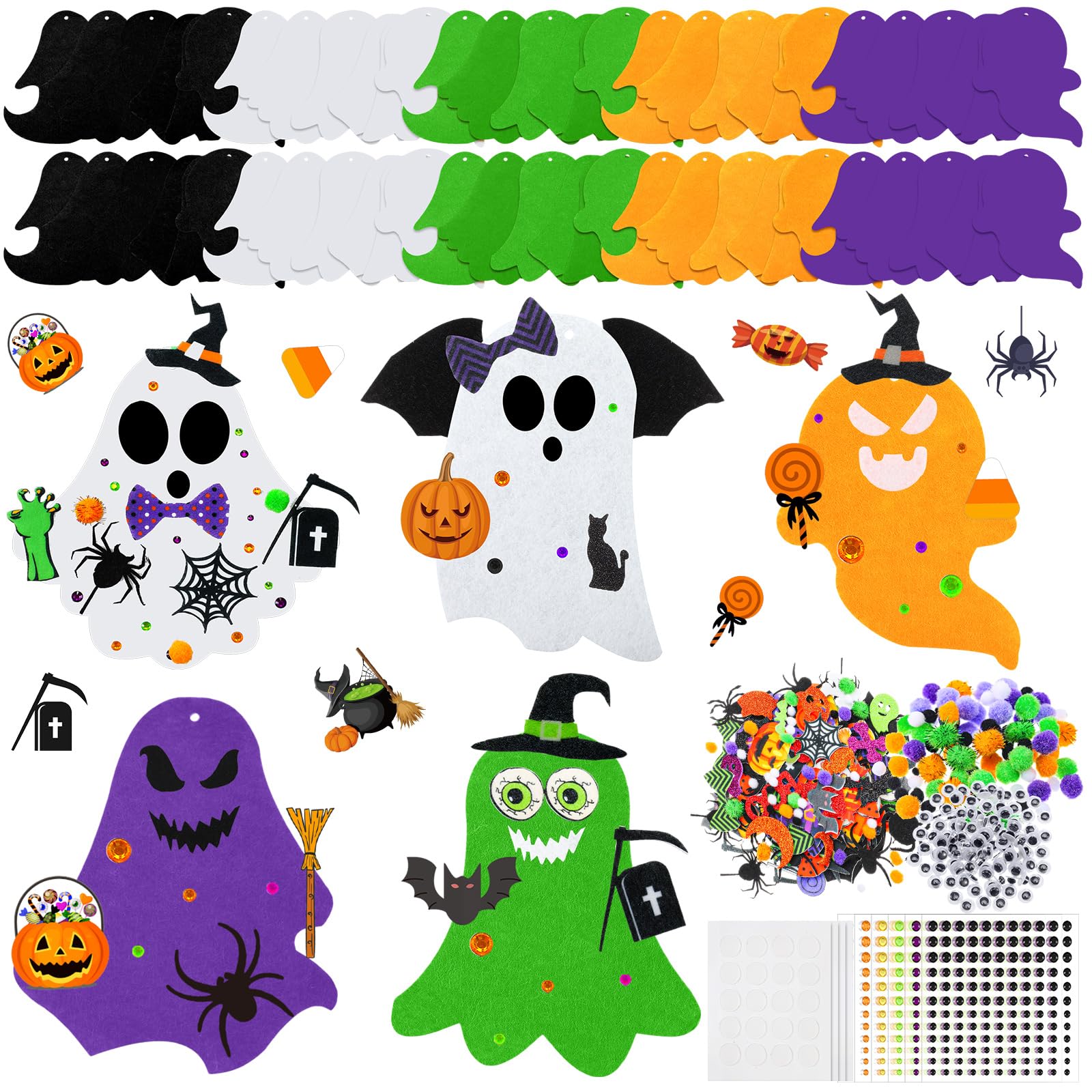 Amazon.com: Moucuny 36 Sets Halloween Felt DIY Ghost Kits Halloween ...