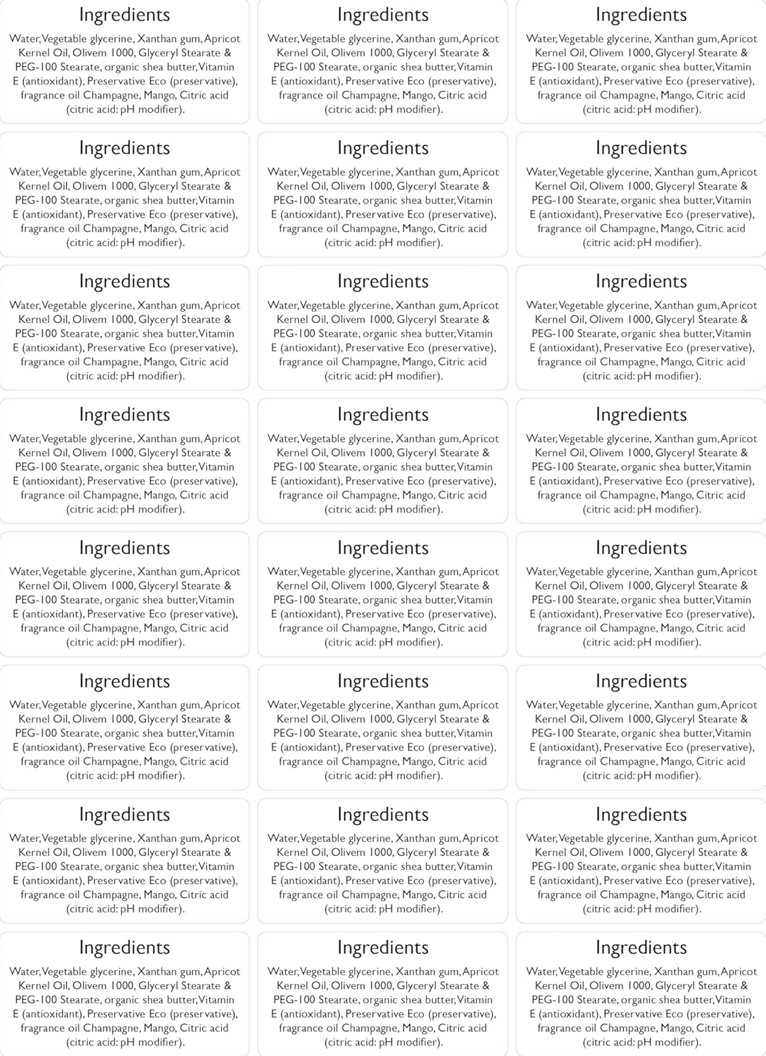 60 Personalised Ingredients and Address Labels Stickers 100% Waterproof ...