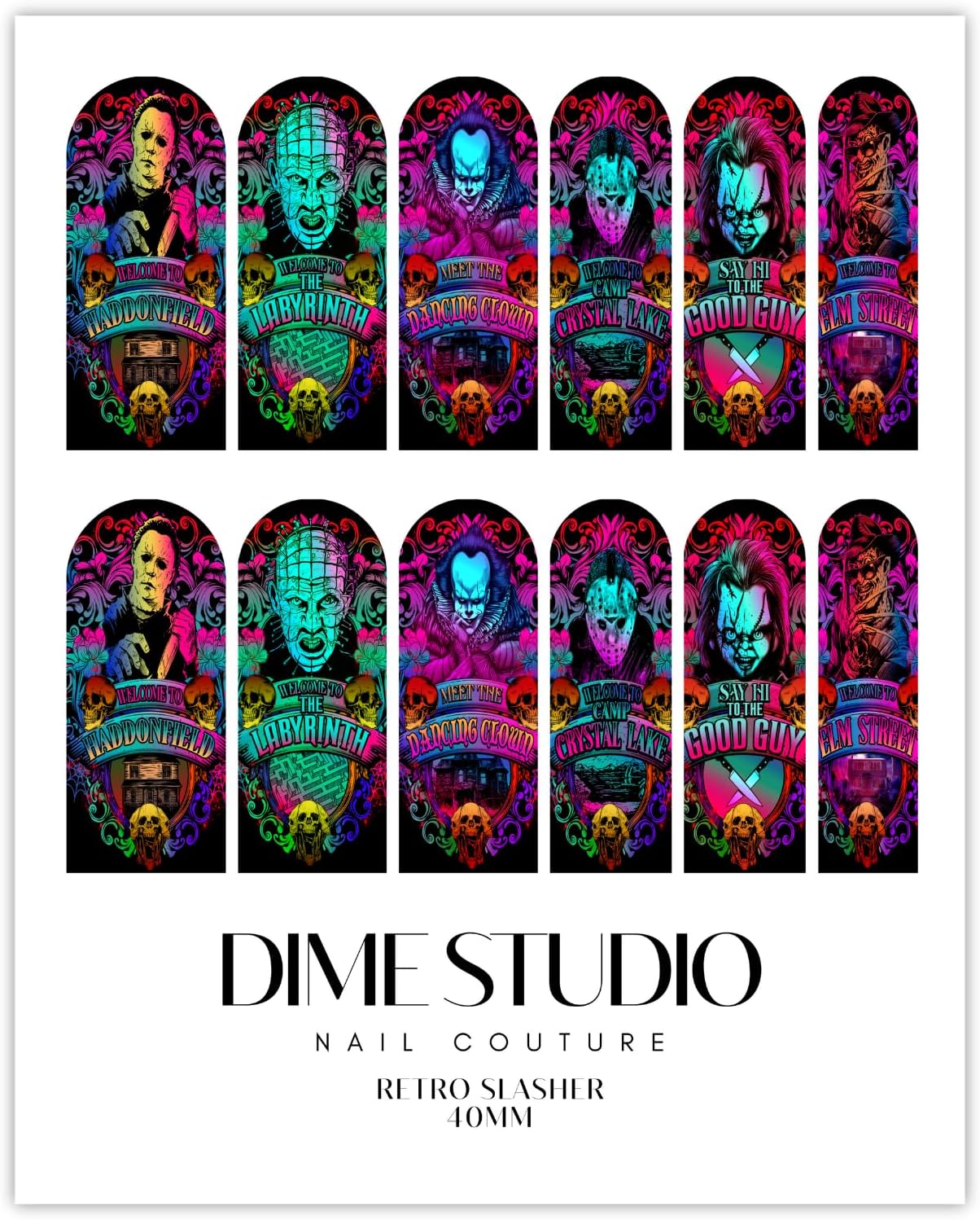 Amazon.com: Retro Slasher Crew Halloween Nail Decals Horror Villain ...