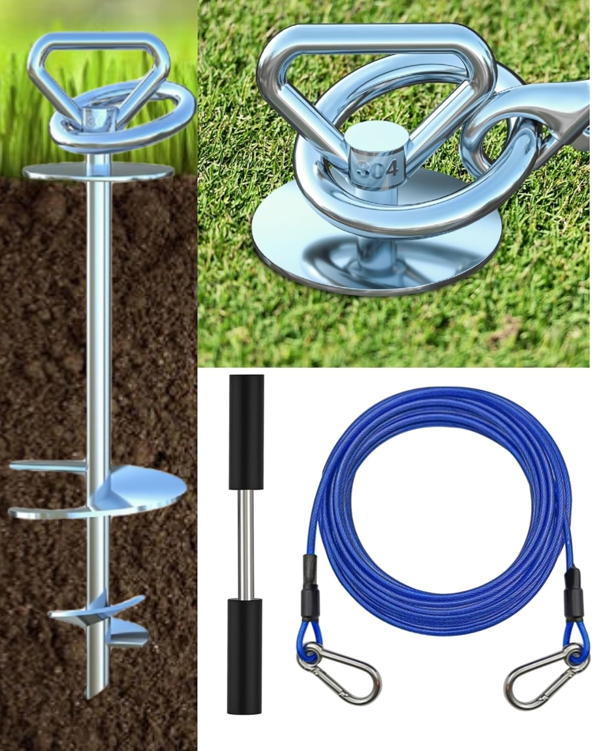 Amazon.com: TOMBABY Dog Tie Out Cable and Stake,with 30FT Heavy Duty ...
