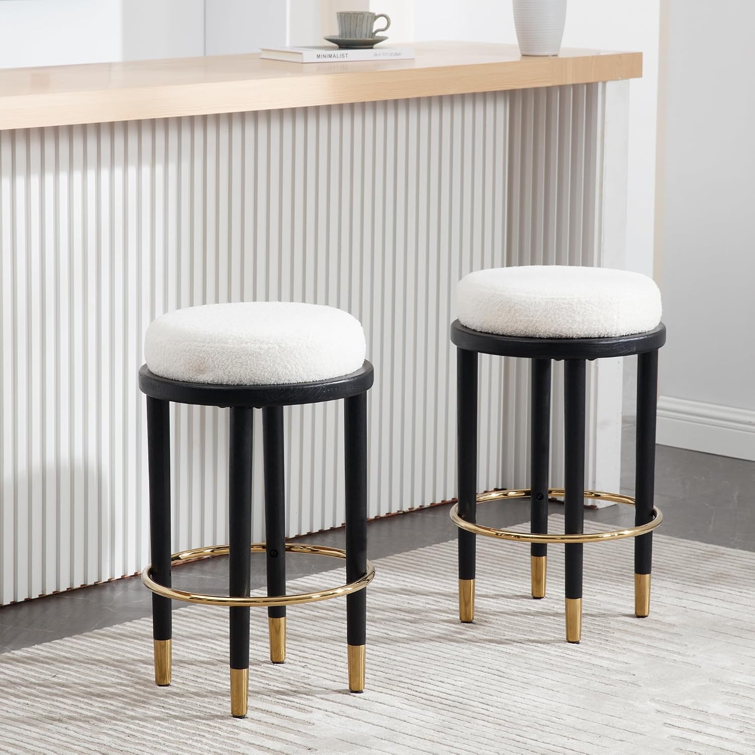 Amazon.com: 26 Inch Modern Farmhouse Accent Backless Round Bar Stools ...