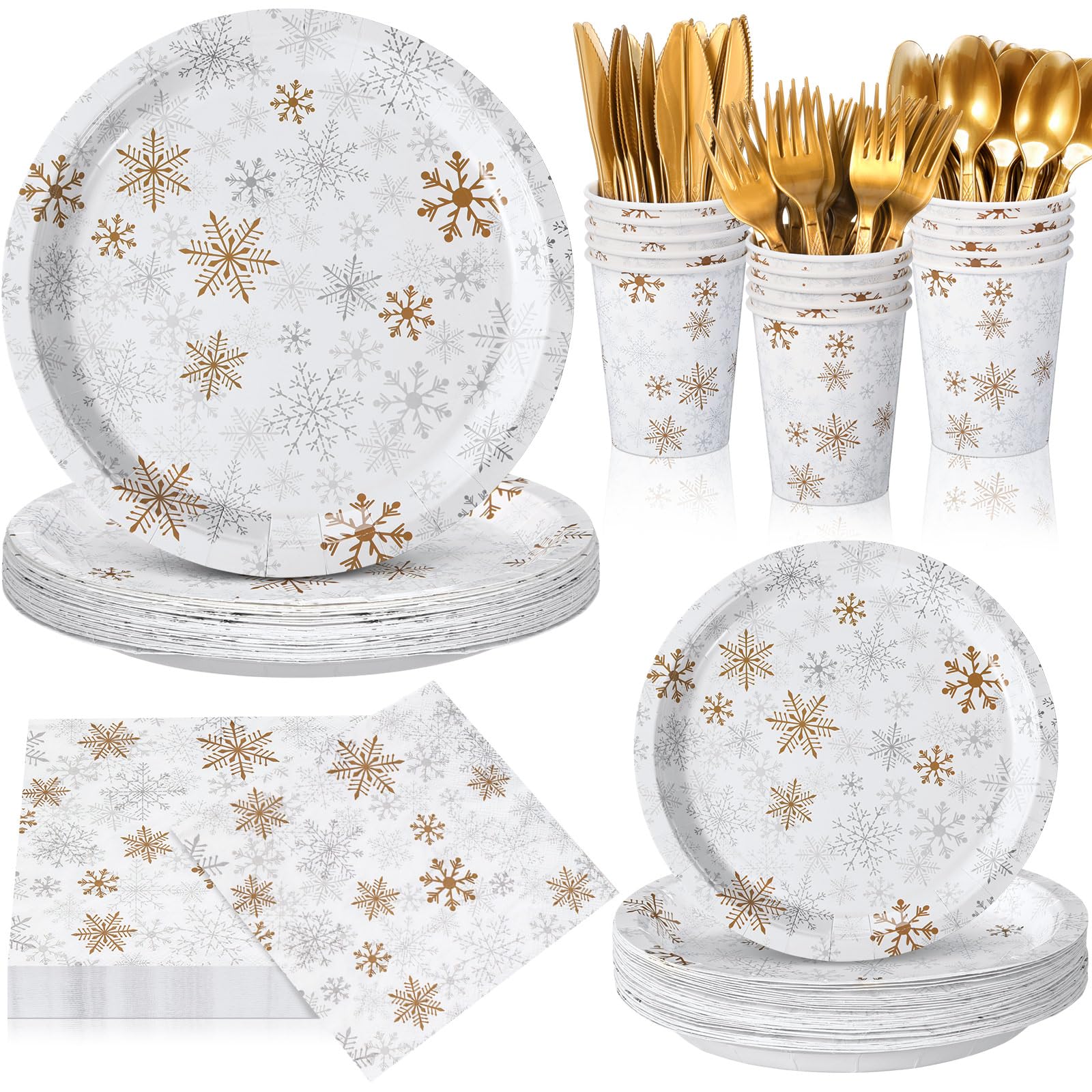 Amazon.com: Potchen 210 Pcs Winter Snowflake Tableware Set Winter ...
