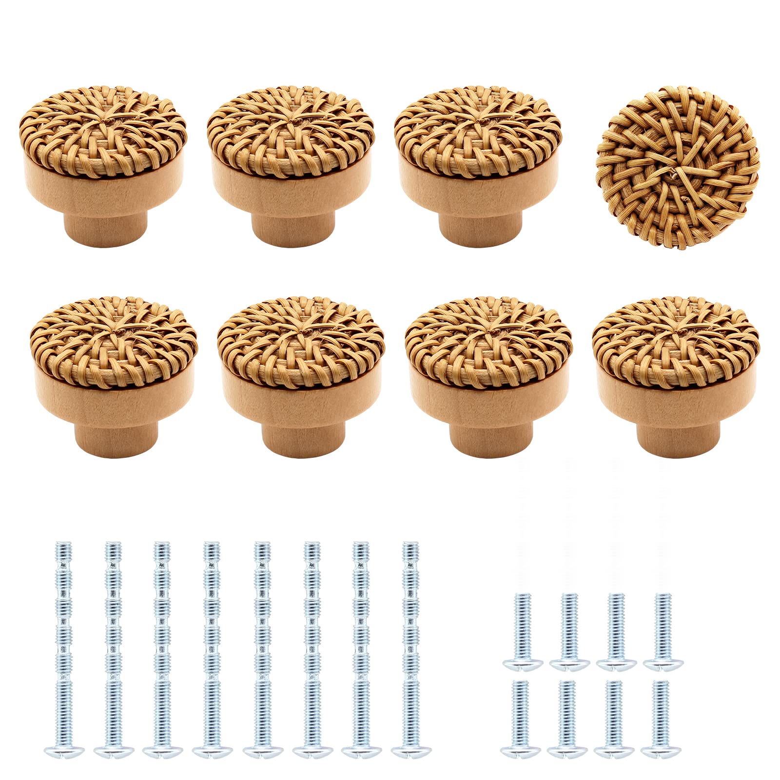Unlorspy 8 Pcs Boho Rattan Dresser Drawers Knobs 40mm/1.57 Inch Round ...